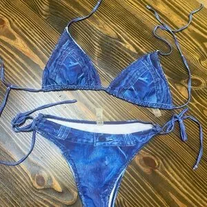 Swim | Blue Denim Bikini Set Nwot Medium | Poshmark